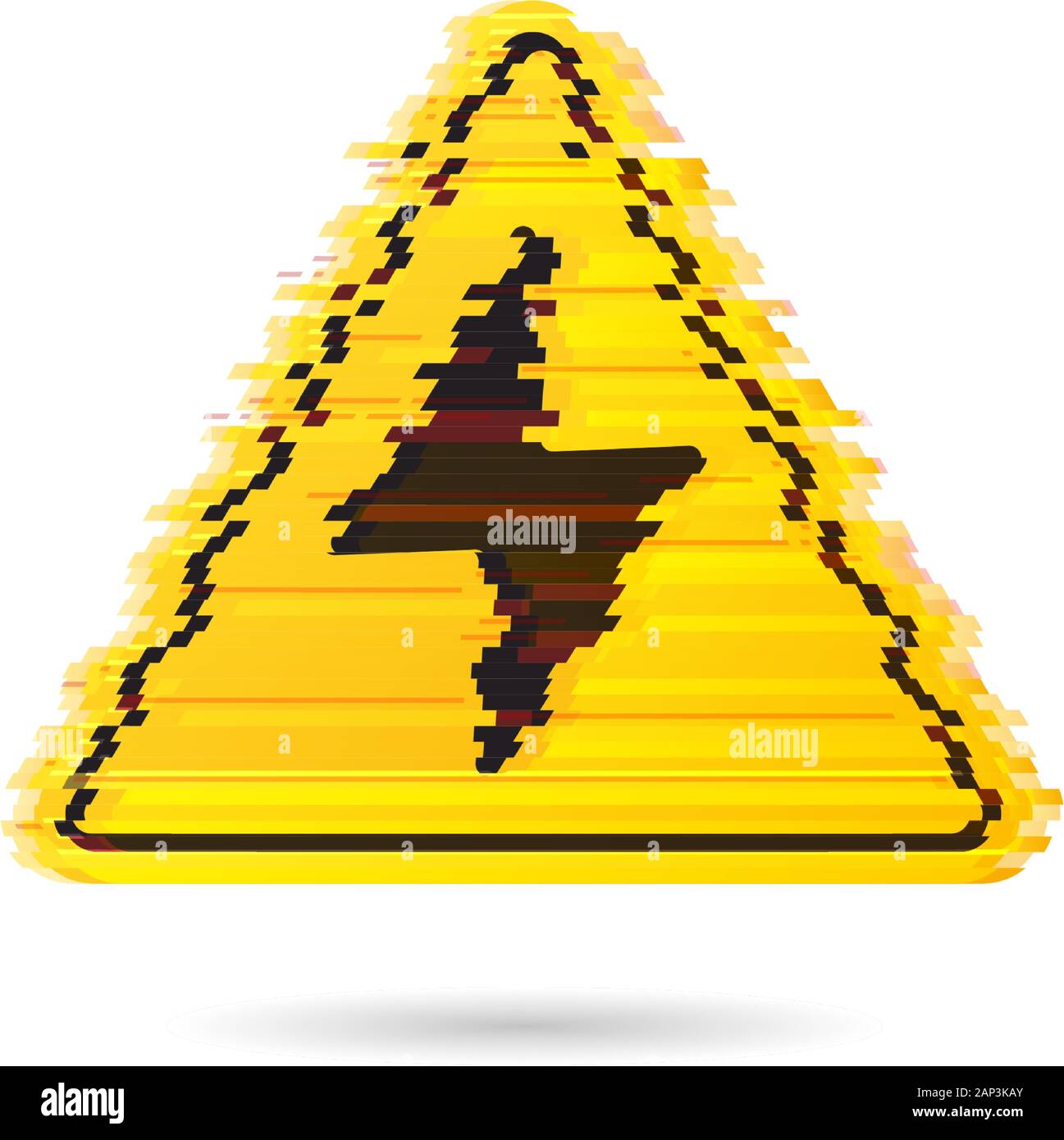 High voltage icon with noise effect or digital glitch. Bolt warning ...