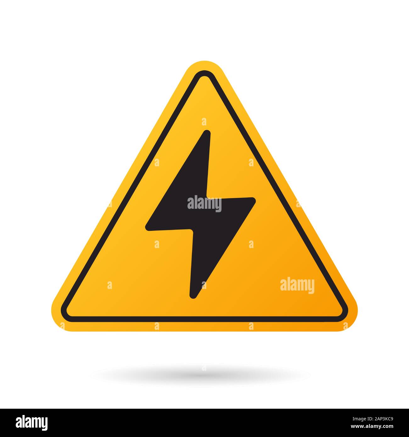 High voltage icon. Bolt warning triangular yellow sign. High voltage ...
