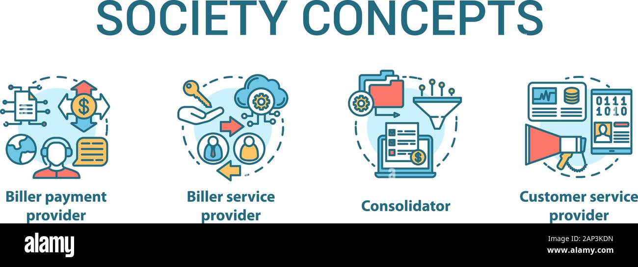 Billing concept icons set. Society idea thin line illustrations. Biller ...