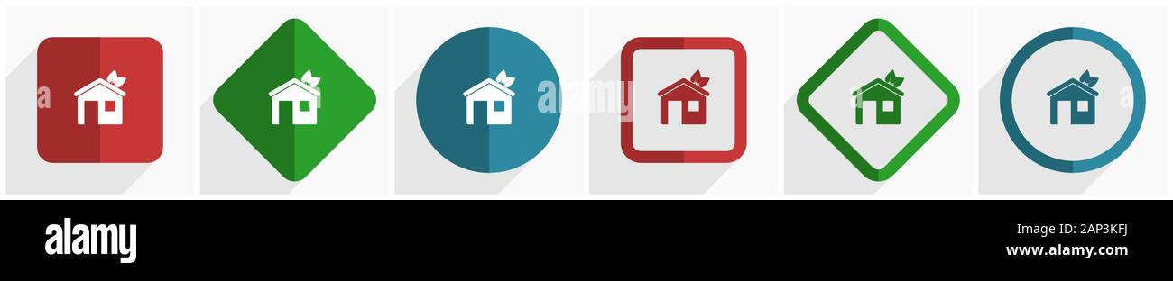 House icon set, flat design vector illustration in 6 options for ...