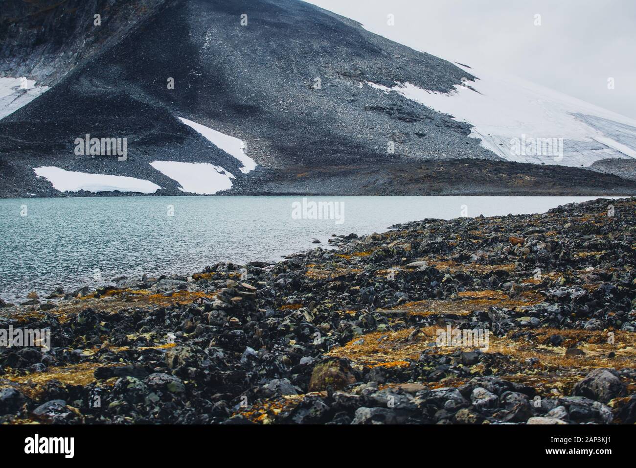 View of Galdhopiggen mountain, the highest peak and tallest mountain in ...