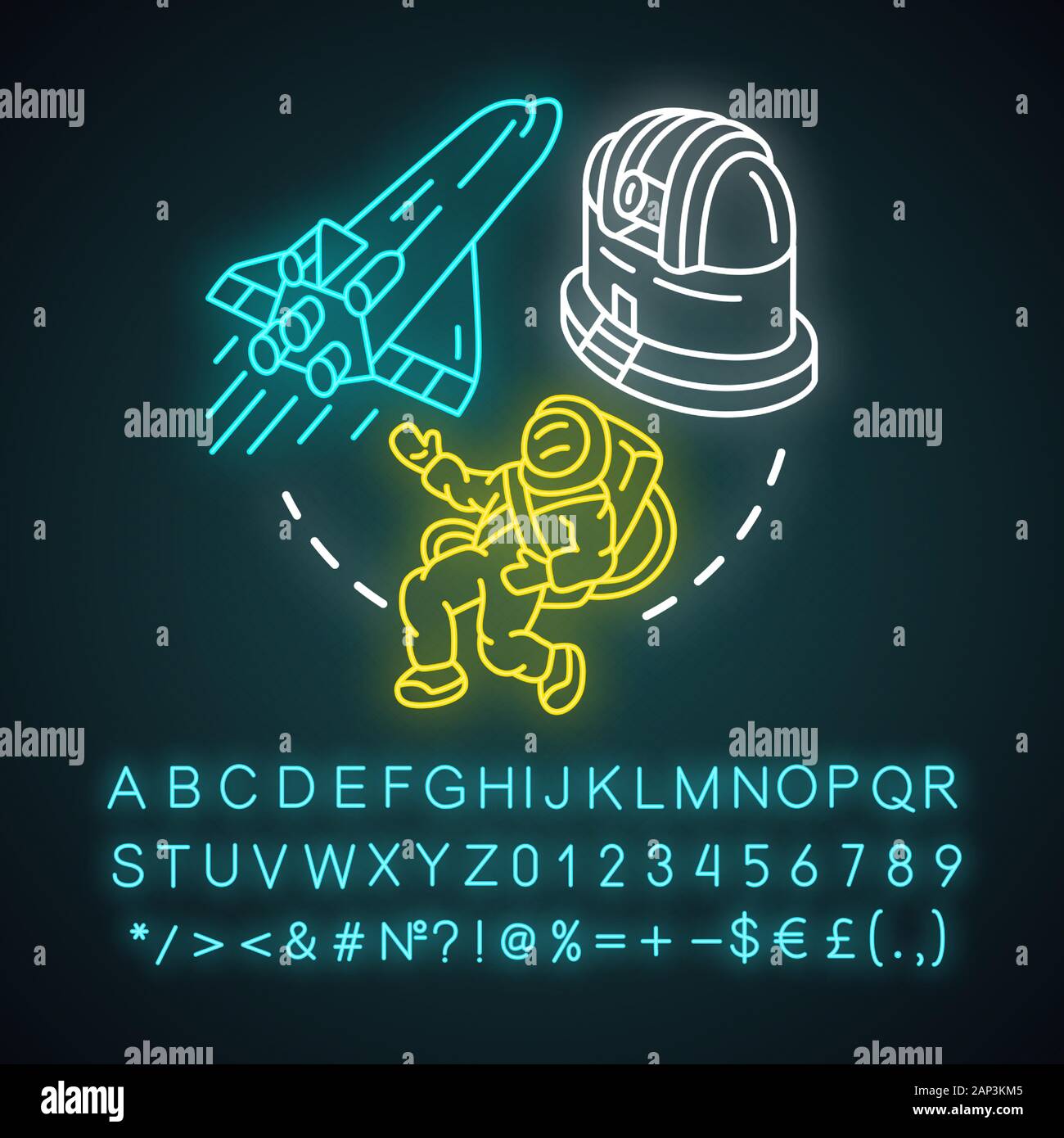 Aerospace industry neon light concept icon. Space exploration ...