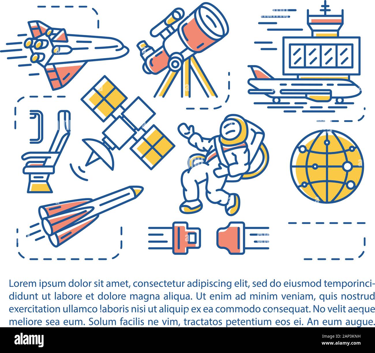 Aerospace industry article page vector template. Spacecraft & aviation ...