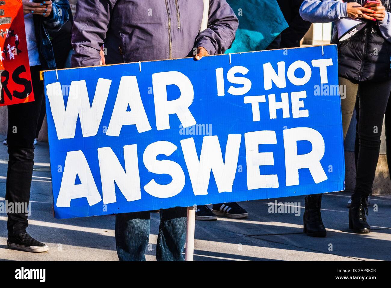 January 4, 2020 San Jose / CA / USA - Close up of War is not the Answer ...