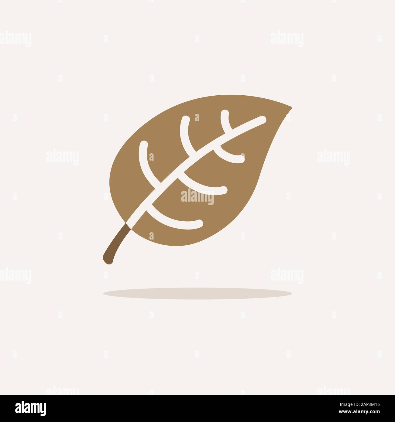Brown leaf. Icon with shadow on a beige background. Autumn flat vector ...