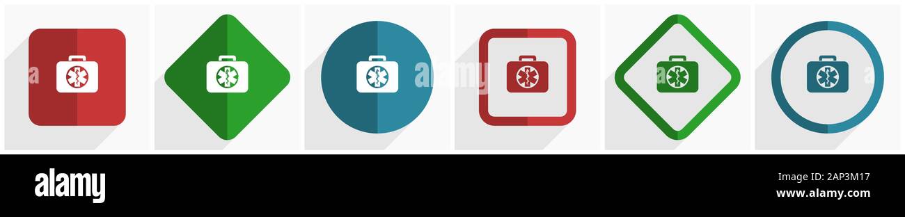 Rescue kit icon set, flat design vector illustration in 6 options for webdesign and mobile ...