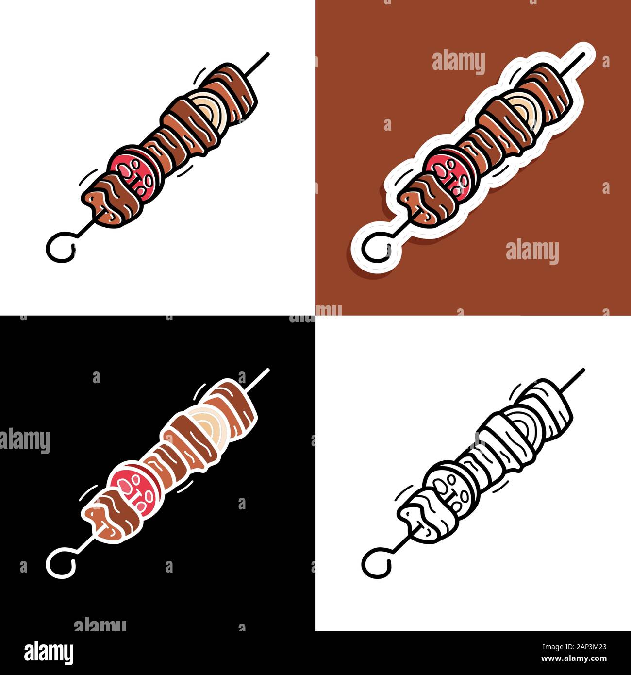 Shish kebab set. Hand drawn doodle Shish kebab on skewers icon ...