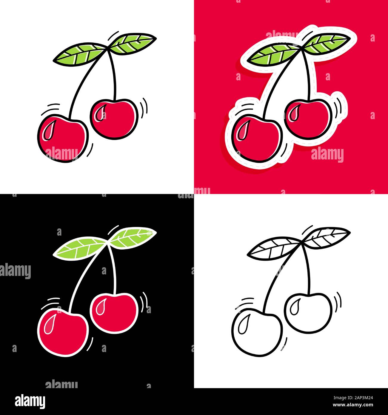 Cherry set. Hand drawn doodle cherry icon collection Vector ...