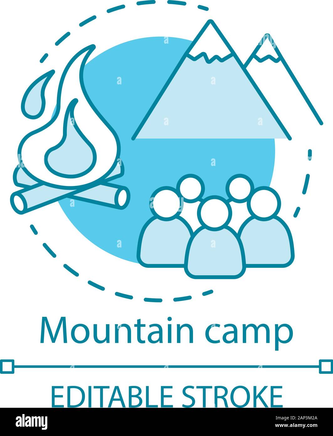 Mountain camp concept icon. Summer hiking and camping club, holiday ...