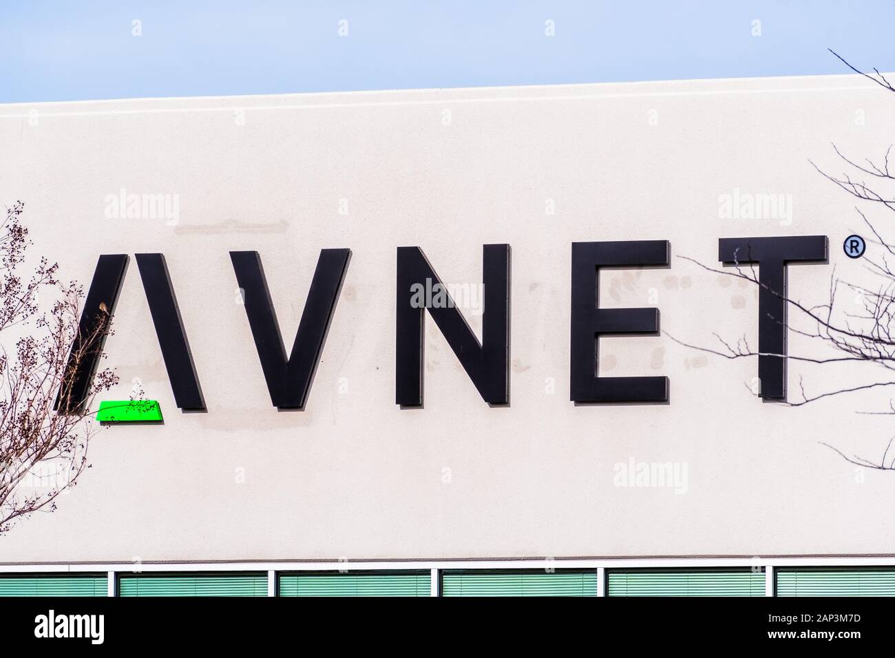 Jan 12, 2020 San Jose / CA / USA - Close up of Avnet logo at their ...