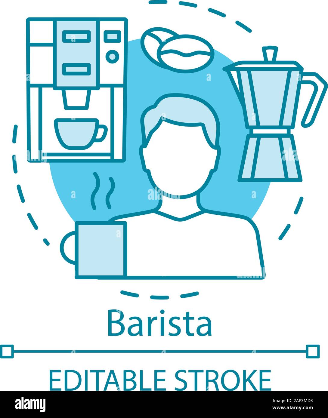 Barista concept icon. Coffeehouse employee, bartender idea thin line ...