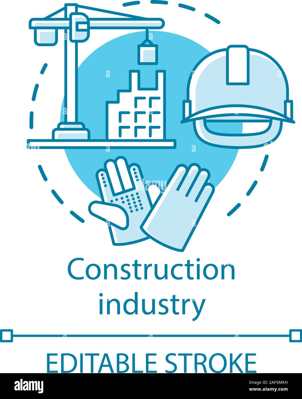 Construction industry concept icon. Building sector. Crane, house, hard ...