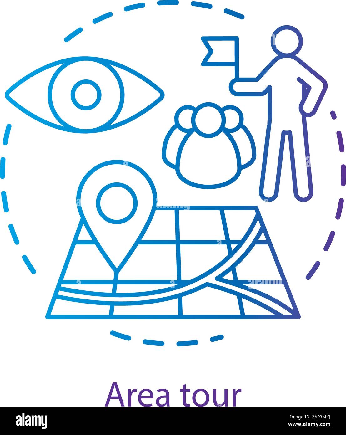 Area tour planning concept icon. Tourism, visiting sights, landmarks ...