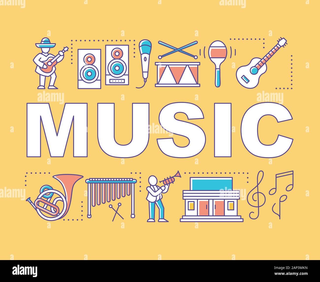 Music word concepts banner. Acoustic, jazz, folk concert. Organization ...