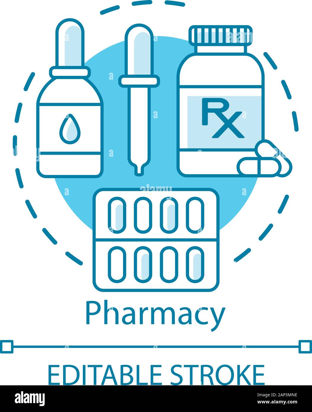 Pharmacy concept icon. Pharmacological products. Medicine, drugs in ...