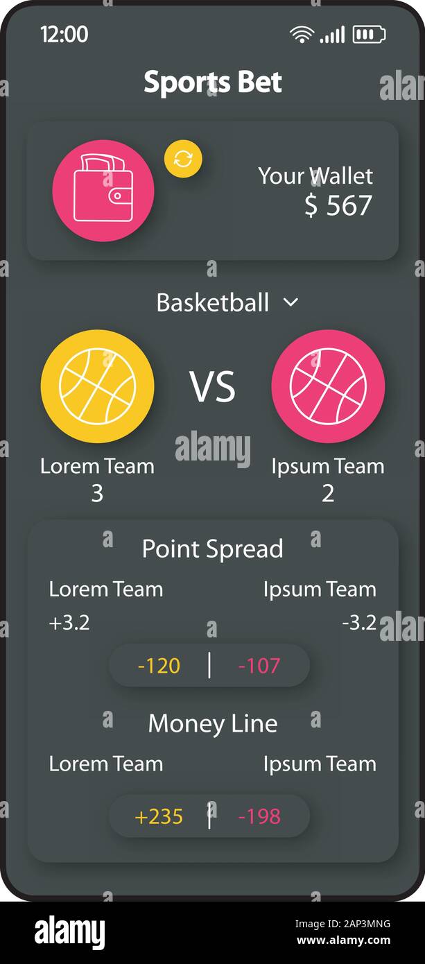 Sport bookmaker smartphone interface vector template. Mobile app page ...