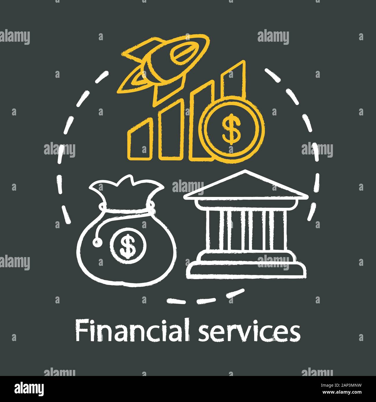 Financial services chalk concept icon. Finance, banking industry ...