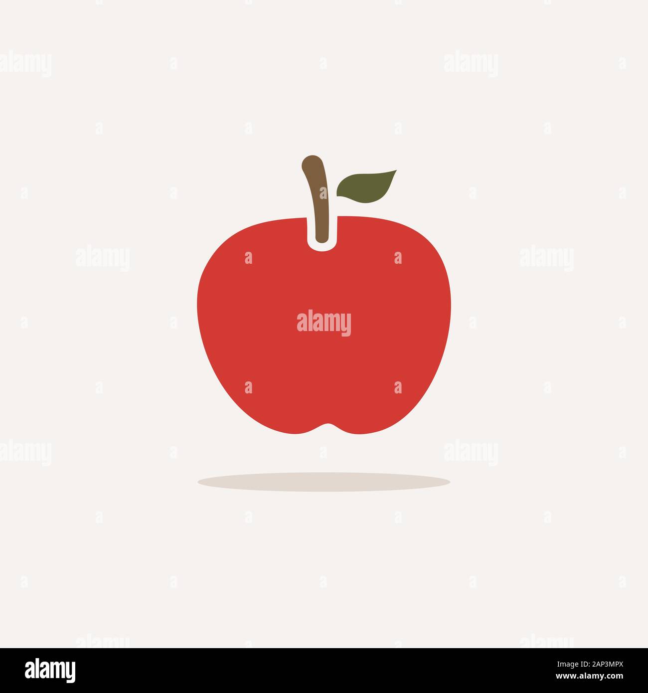 Red apple. Icon with shadow on a beige background. Fruit flat vector ...