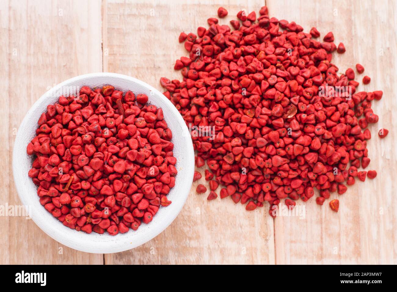 Seeds of achiote, originating from central america and parts of south ...