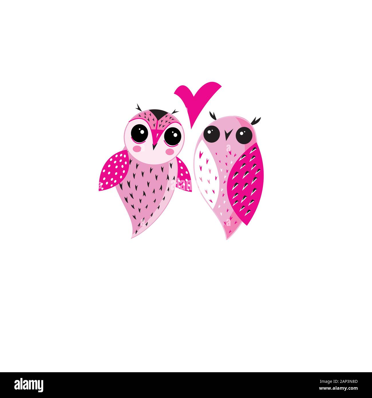 Pink owls in love on a white background with a heart Stock Vector Image ...