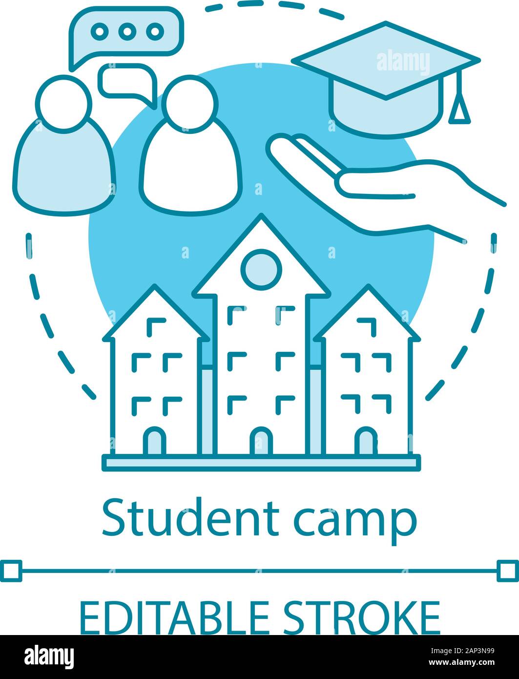 Student camp concept icon. Summer educational club, community idea thin ...