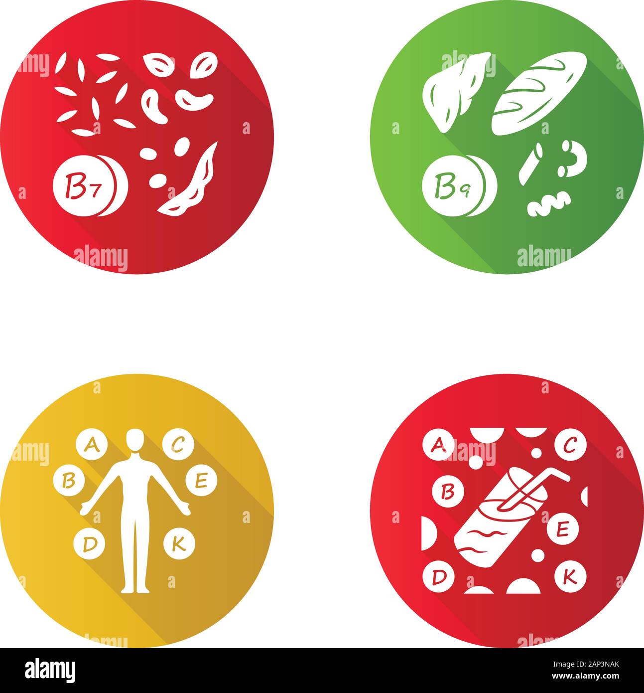 Vitamins color icons set. B1, B9 natural food source. Vitamin complex ...