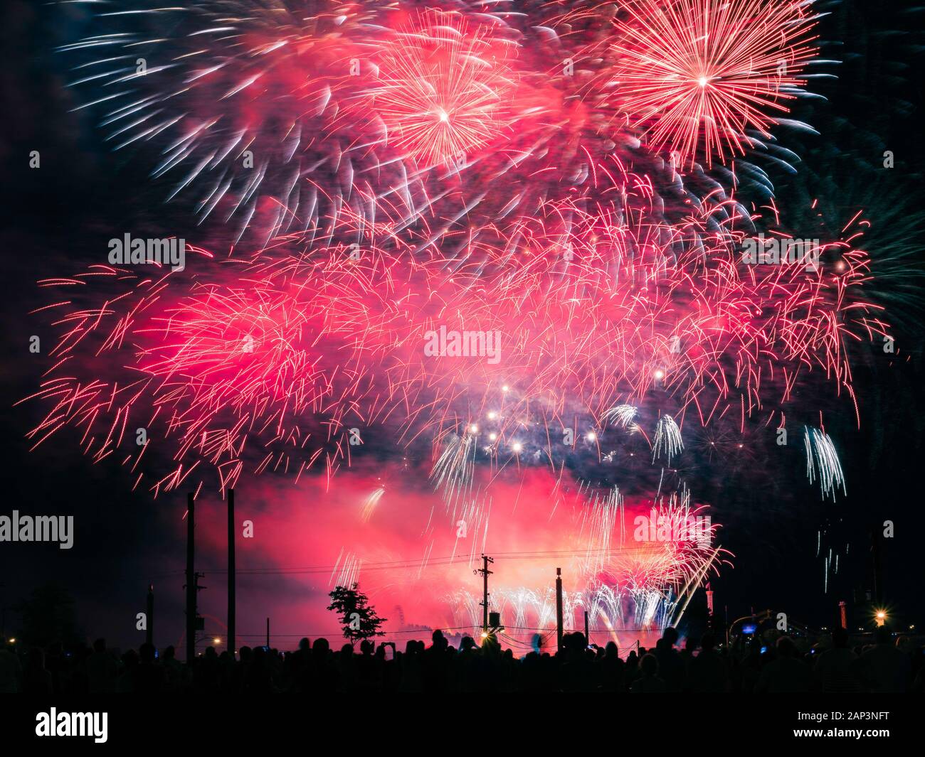 Fireworks during a national event, celebration, holiday, in square ...