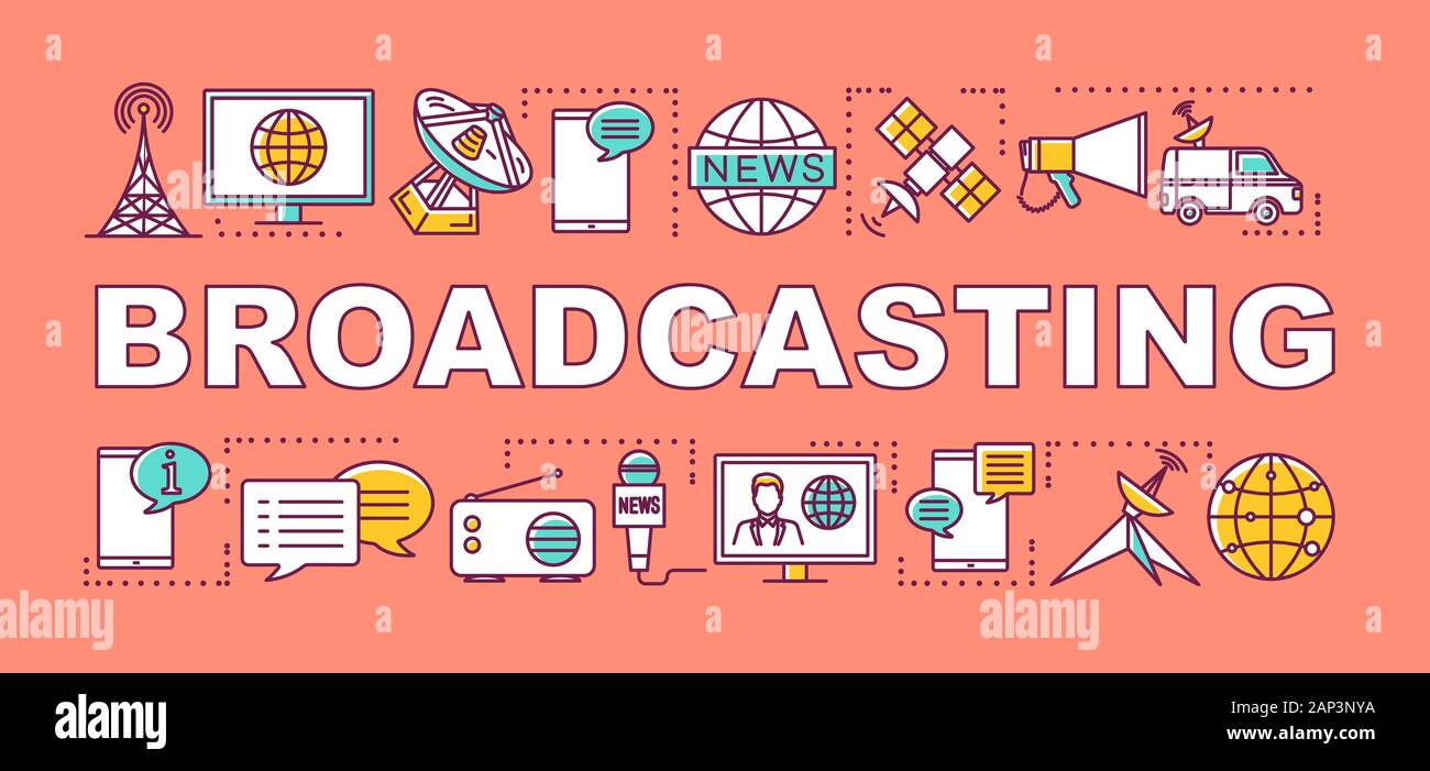 Broadcasting word concepts banner. Live broadcast. Electronic news ...