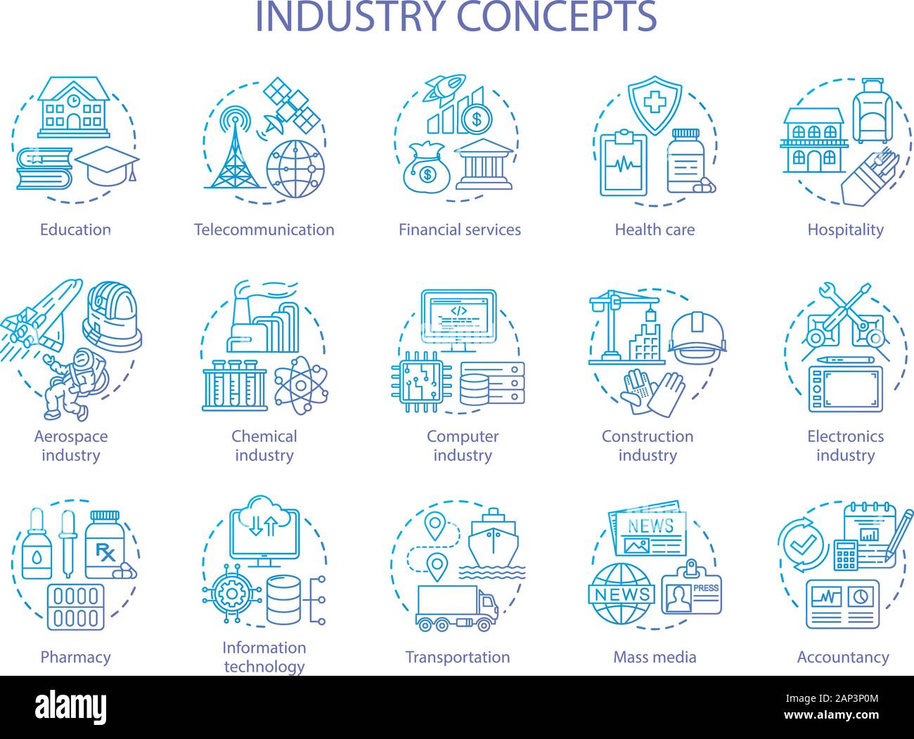 Industry concept icons set. Technology development. Manufacturing ...
