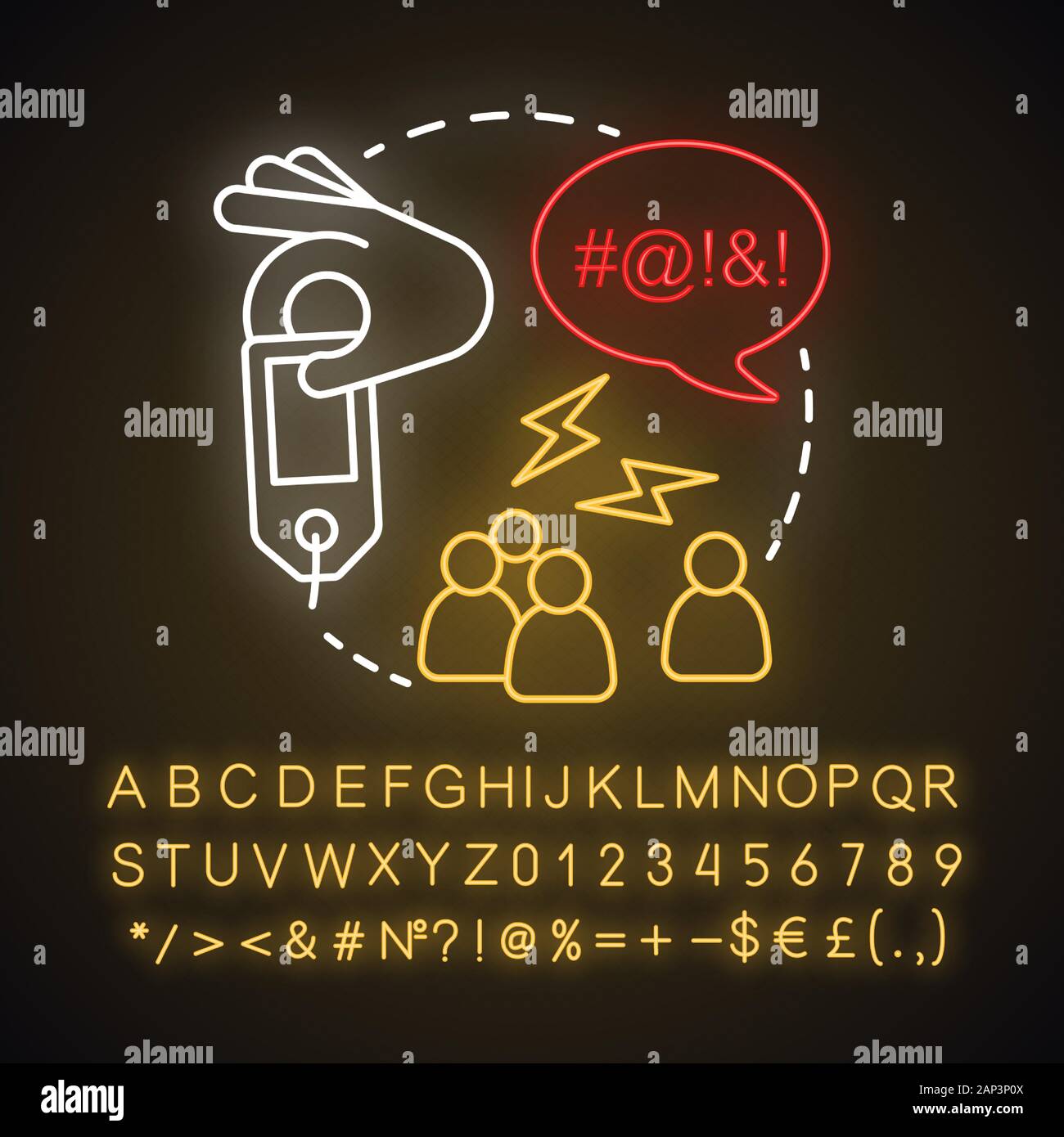 Verbal and social bullying neon light concept icon. Harassment, social ...