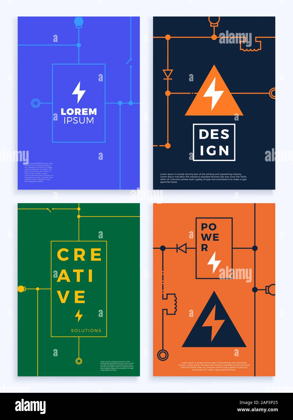 Electricity cover set. Abstract technology circuit board, voltage ...