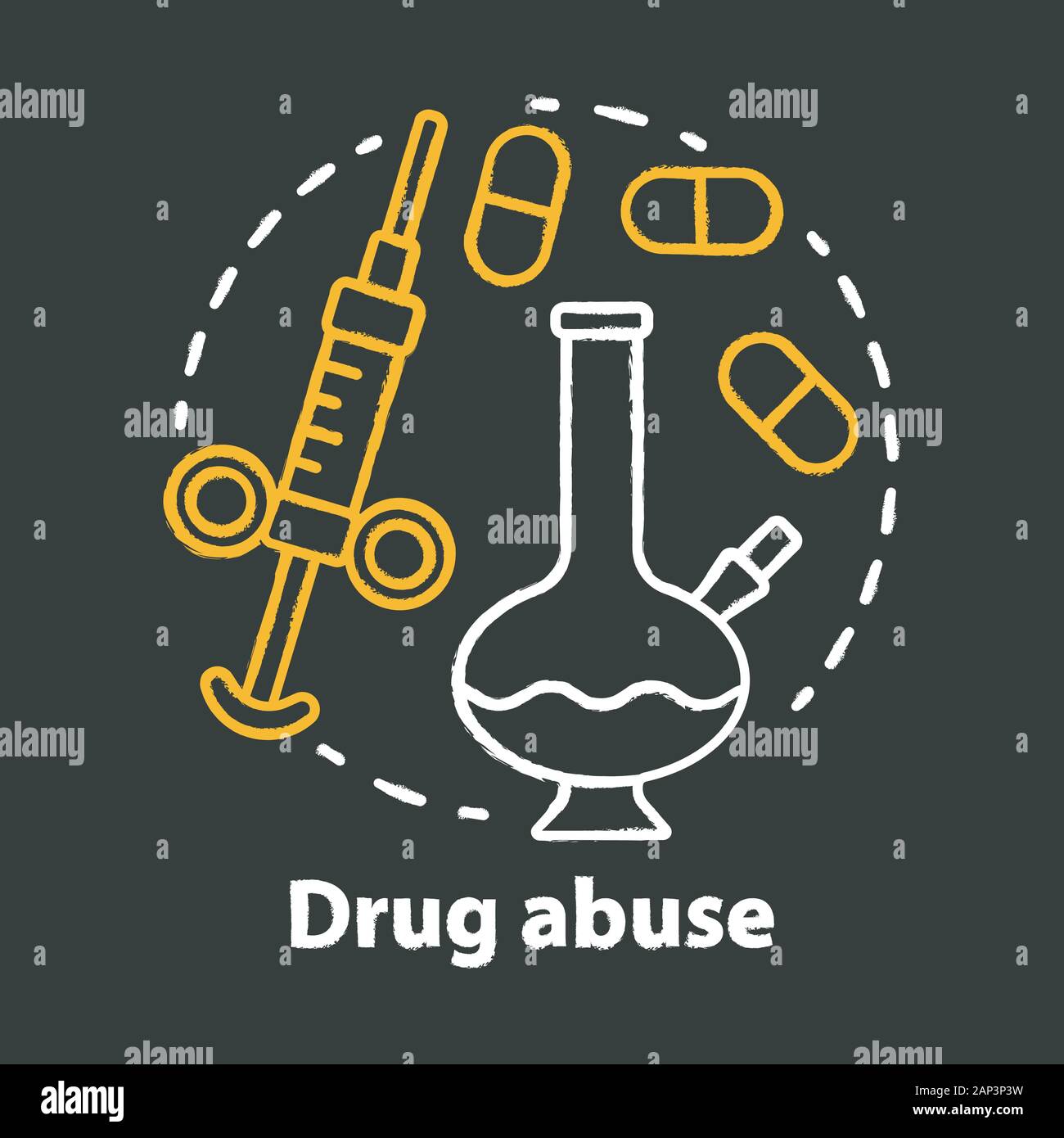 Drug abuse chalk concept icon. Narcotic, opioid addiction idea. Bong ...