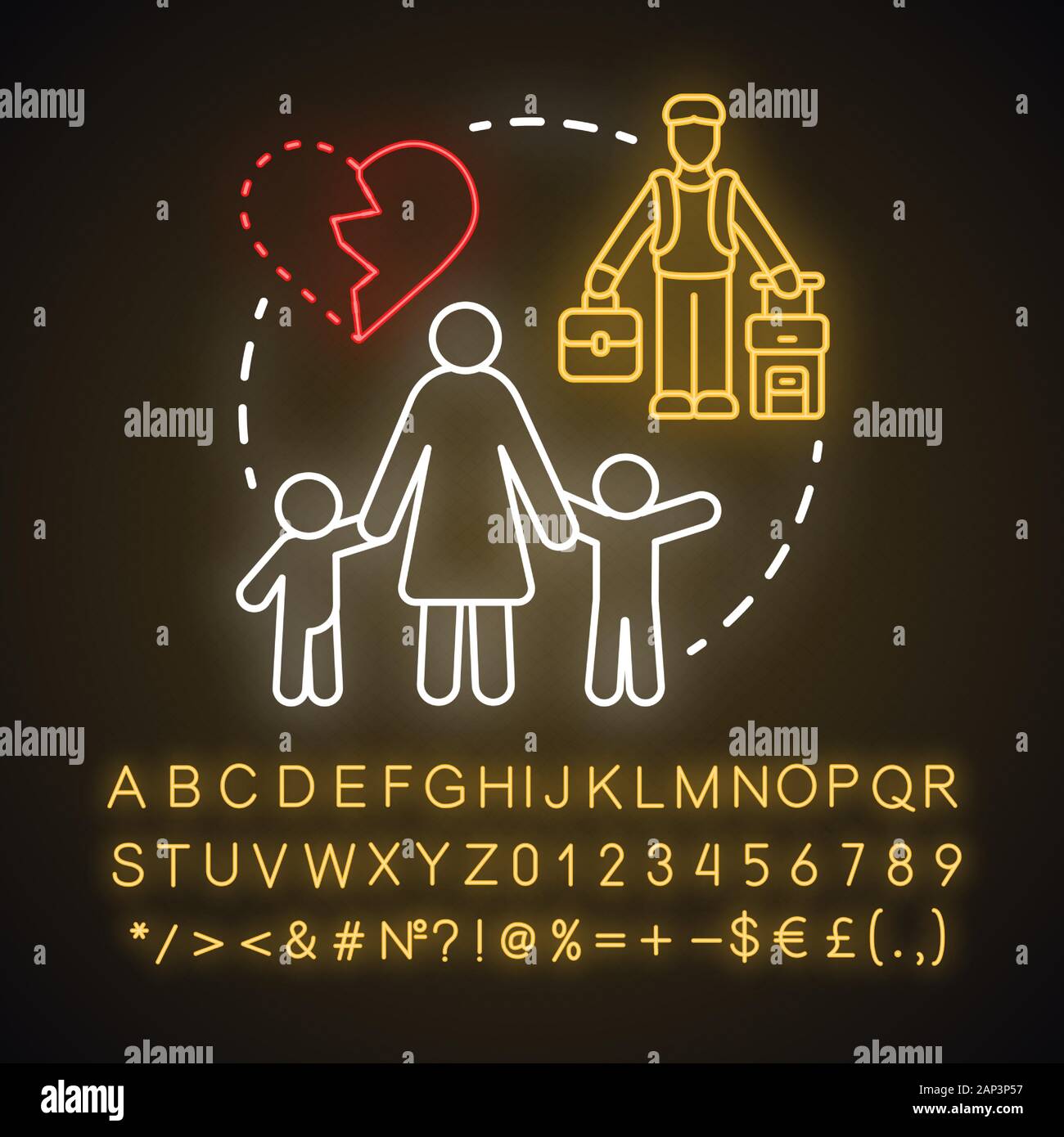 Single parenthood neon light concept icon. Marital disputes & divorce ...