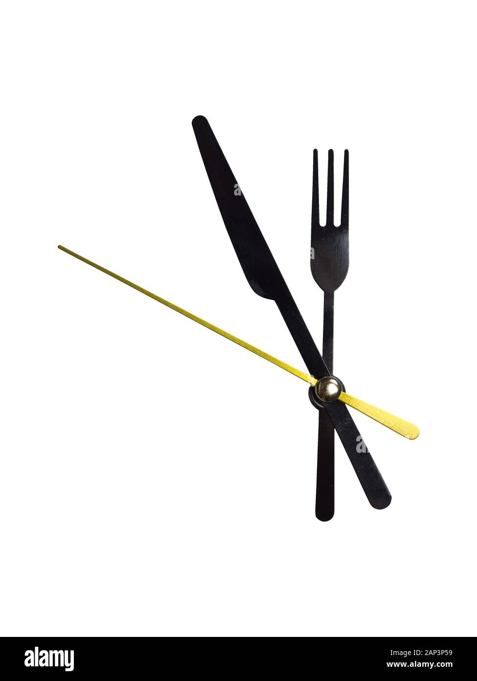 Clock hands fork and knife on white background Stock Photo - Alamy