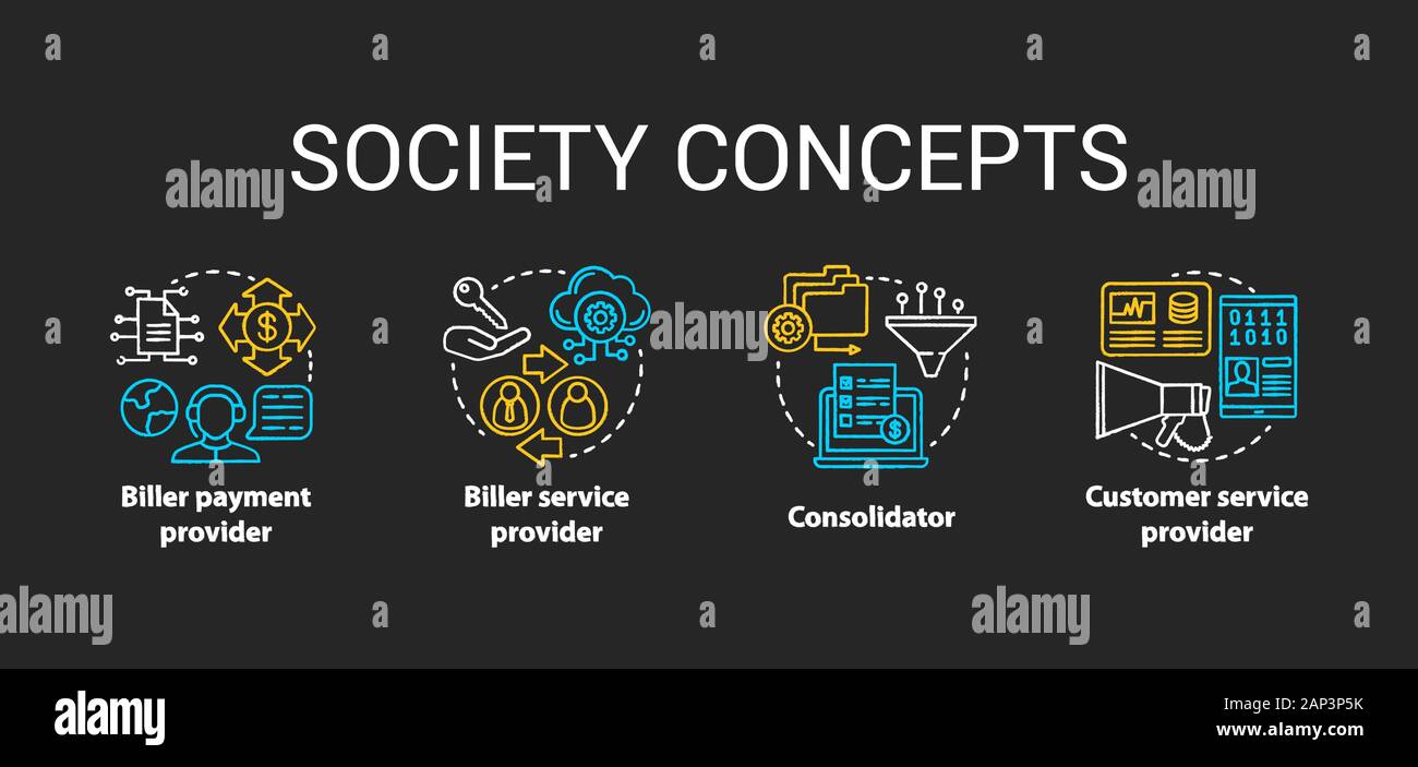 Billing chalk concept icons set. Society idea. Biller payment and ...