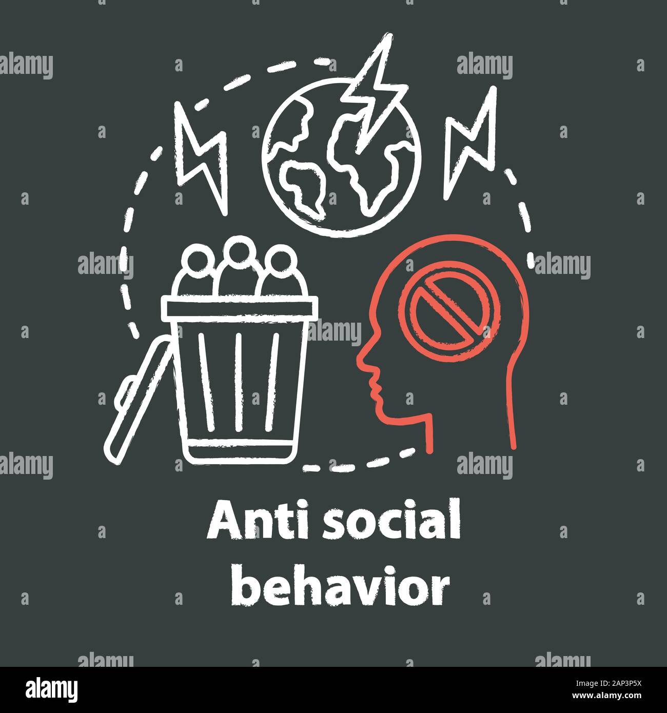 Anti social behavior chalk concept icon. Antisocial behaviour. Crimes ...