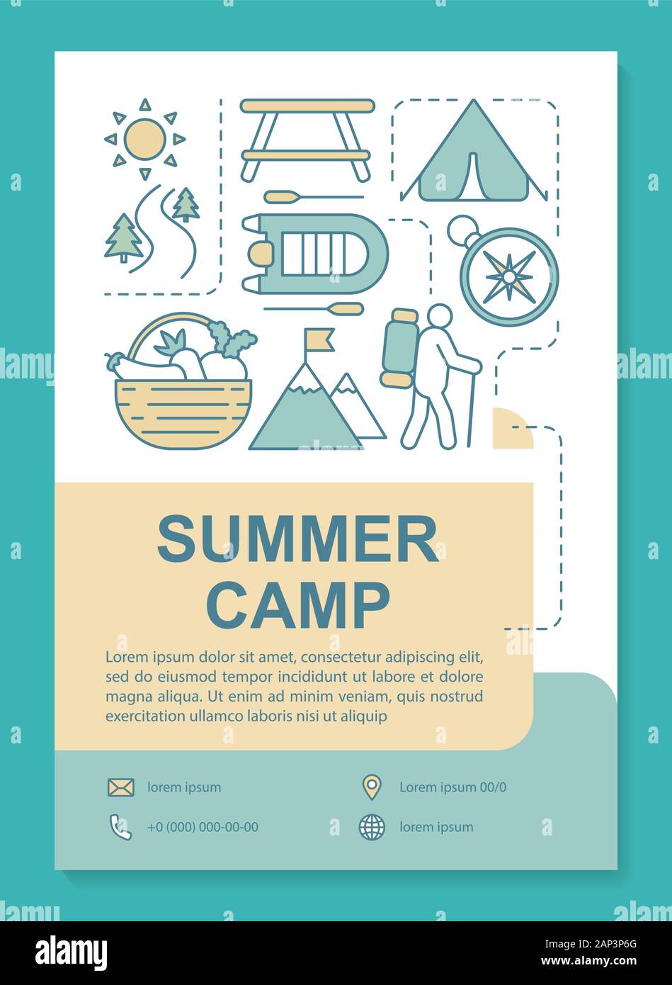 Summer camp, forset trekking vacation brochure template layout. Flyer ...