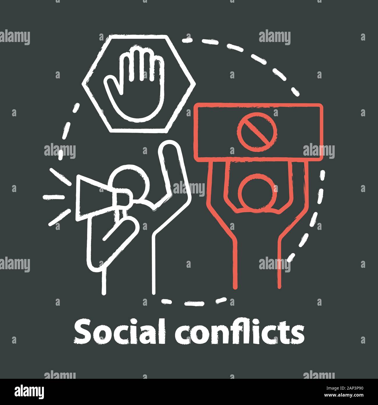 Social conflicts and disputes chalk concept icon. Antisocial behaviour ...