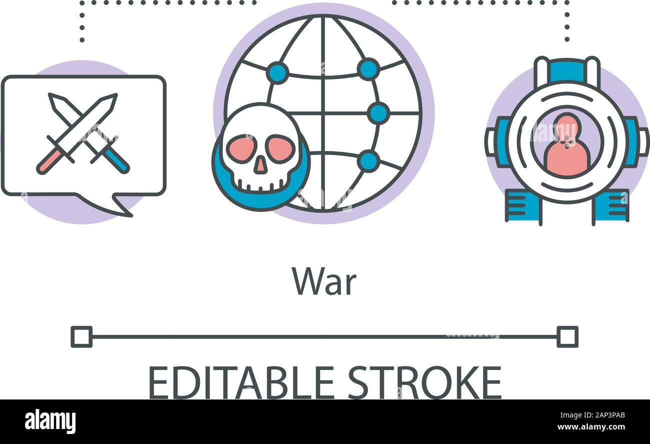 War concept icon. Warfare and gun violence. Military conflict thin line ...