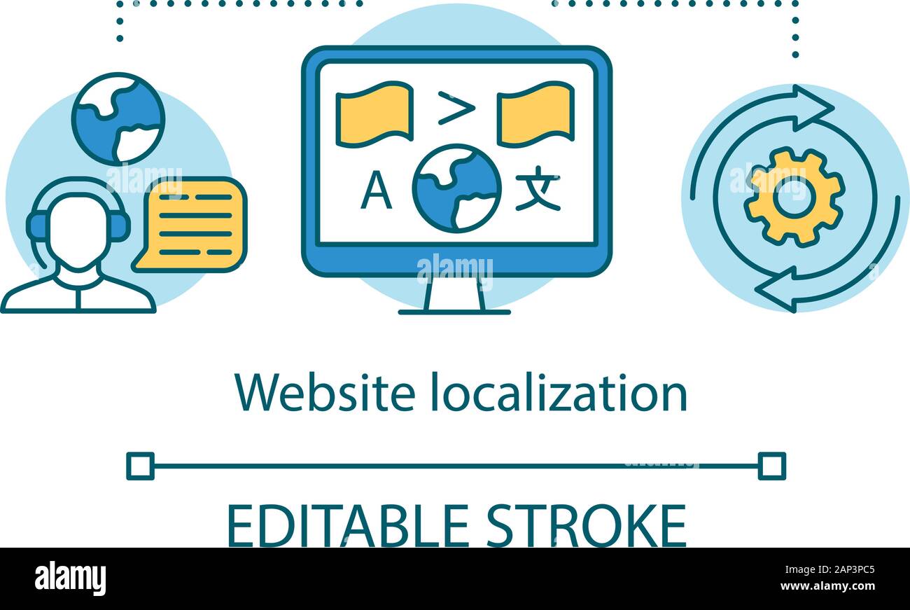 Translation services concept icon. Website localization idea thin line ...