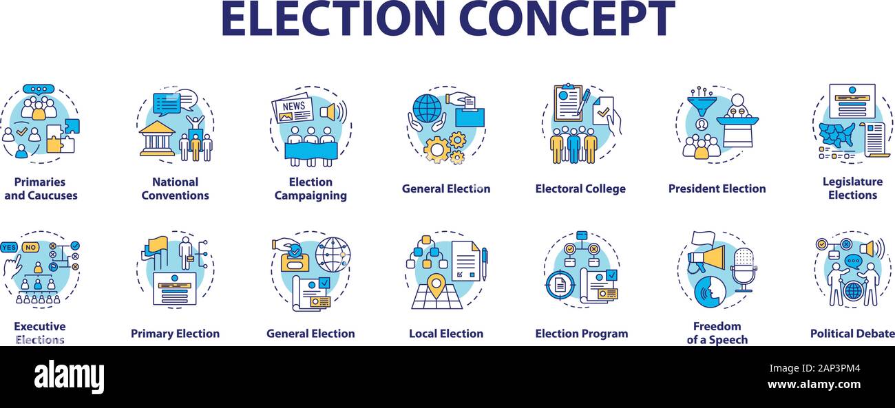 Election concept icons set. Political campaign and propaganda idea thin ...
