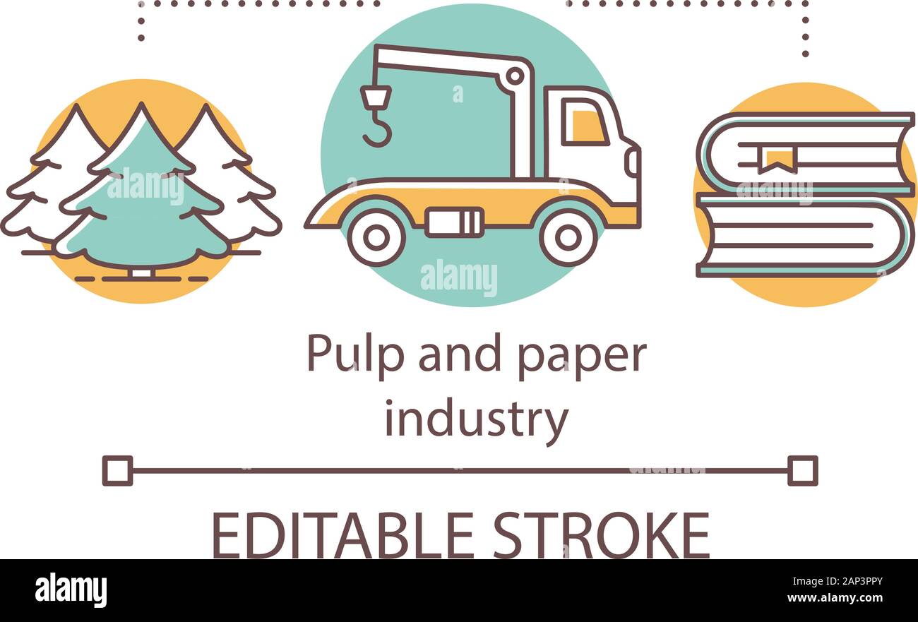 Pulp and paper industry concept icon. Wood processing. Cellulose-based ...