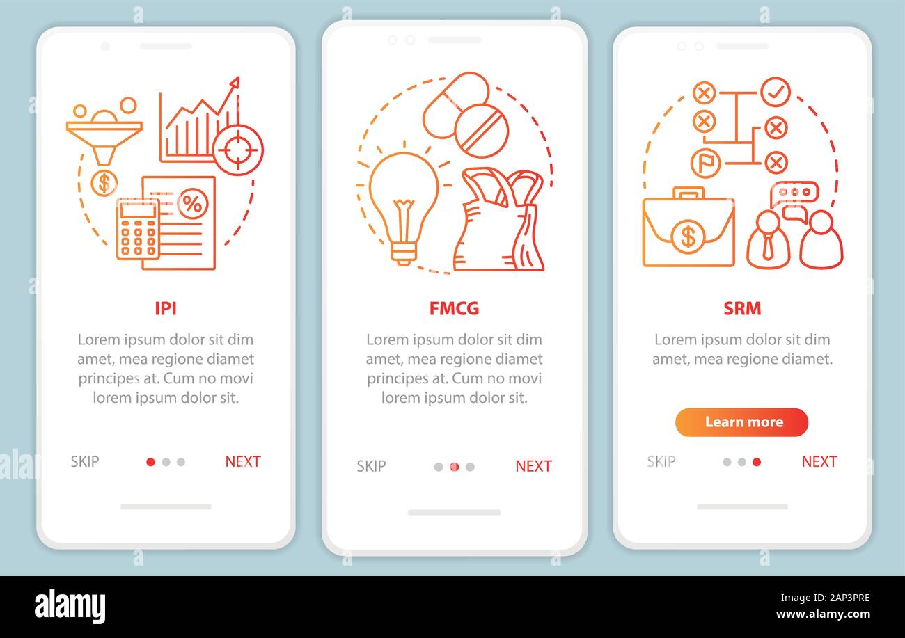 Industry management red onboarding mobile app page screen vector ...