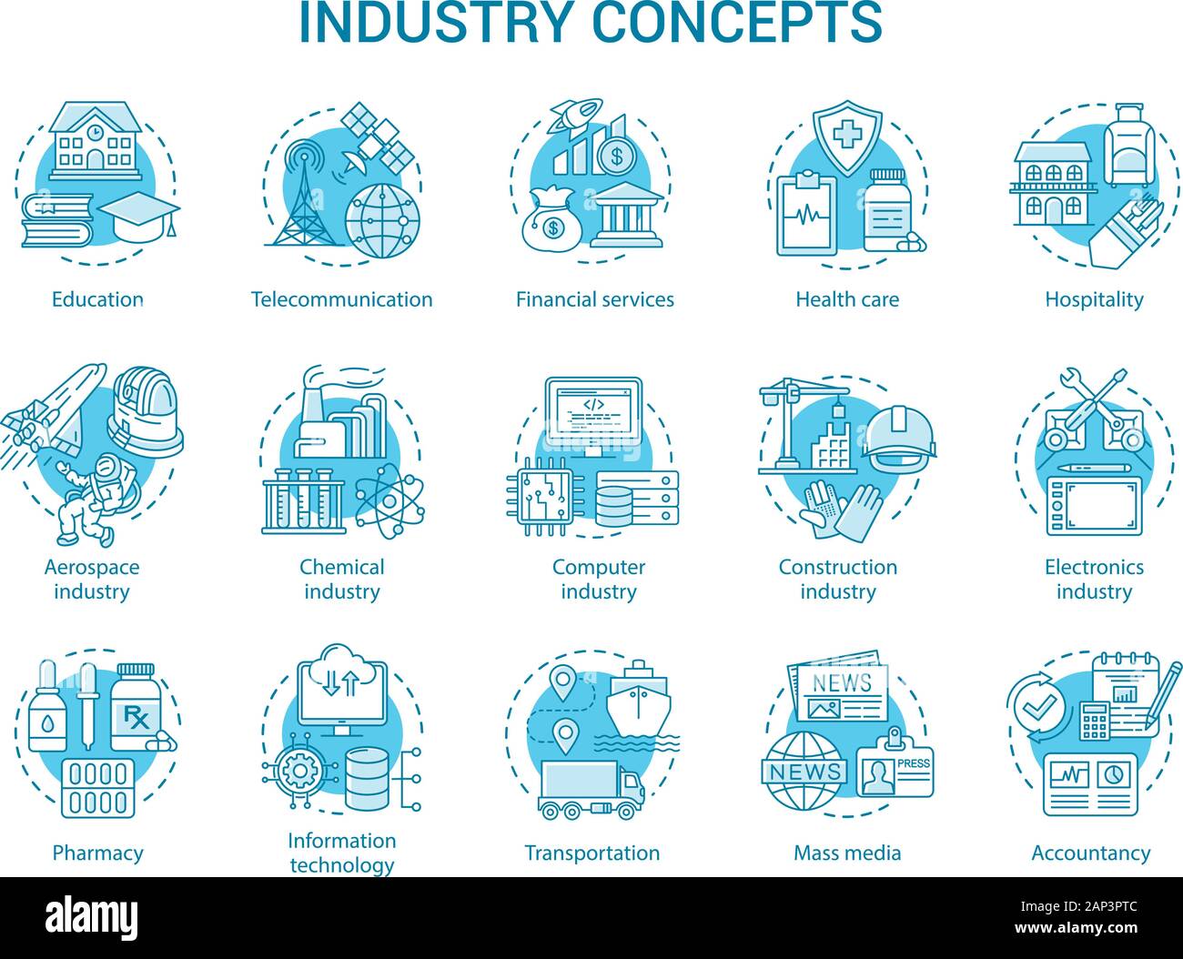Industry concept icons set. Technology development. Manufacturing ...