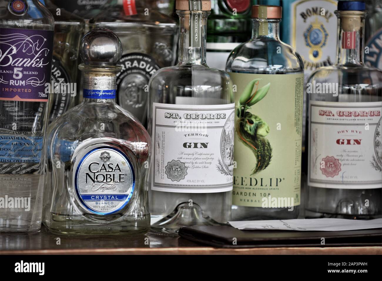 Beer wine and alcoholic beverages for sale at high end outside bar in ...