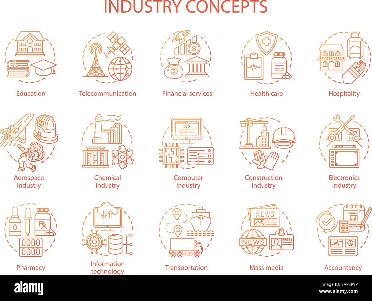 Industry concept icons set. Technology development. Manufacturing ...