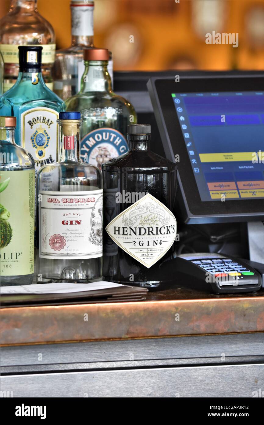 Beer wine and alcoholic beverages for sale at high end outside bar in ...