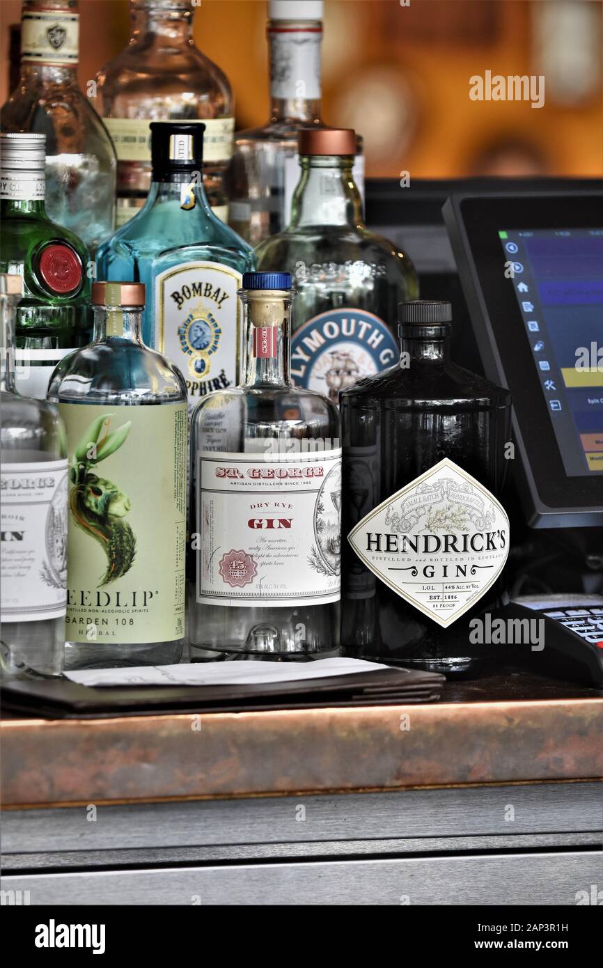 Beer wine and alcoholic beverages for sale at high end outside bar in ...