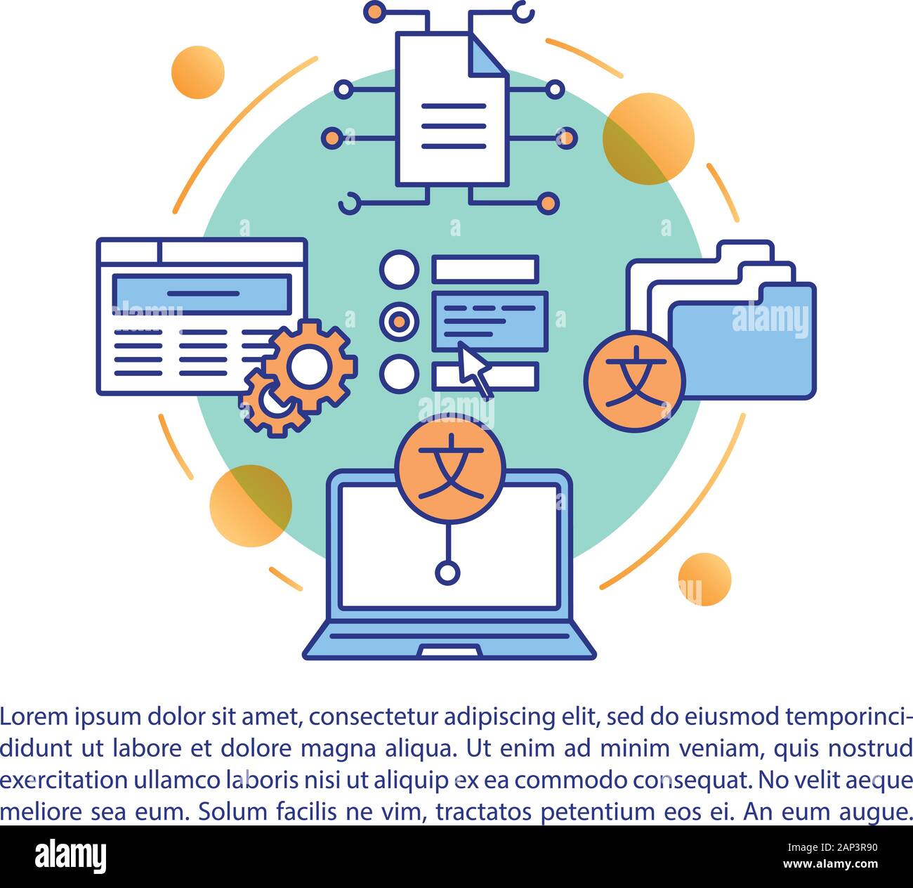 Foreign text translating software article page vector template ...