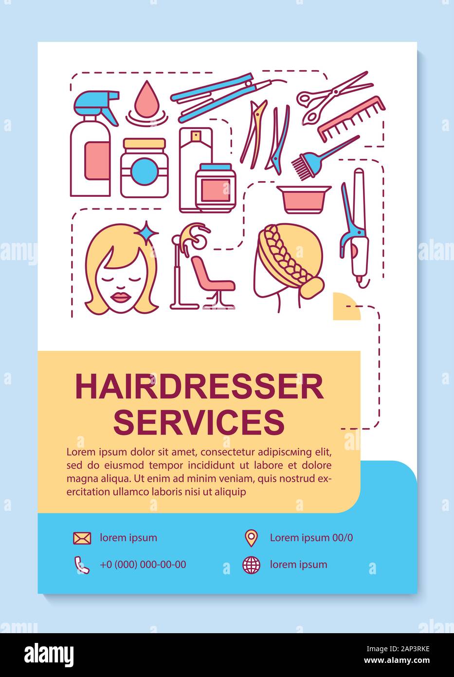 Hairdresser services poster template layout. Hairstylist tools and ...